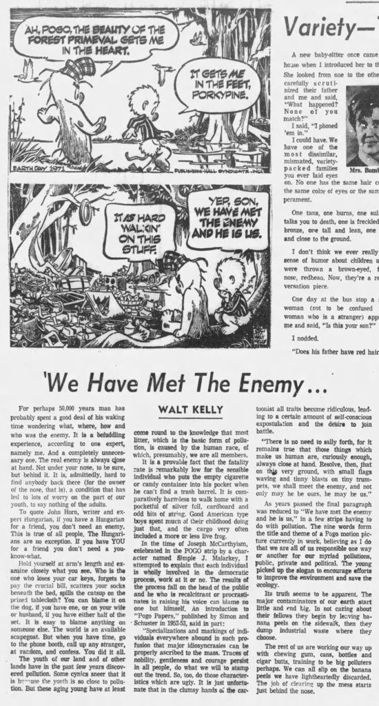 Walt Kelly’s 1971 Earth Day Essay – The Daily Cartoonist